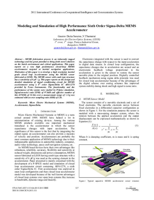 (PDF) Modeling and Simulation of High Performance Sixth Order Sigma-Delta MEMS Accelerometer