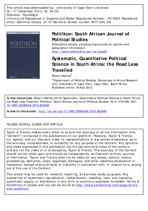 (PDF) Systematic, Quantitative Political Science in South Africa: The ...