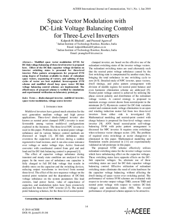 (PDF) Space Vector Modulation with DC-Link Voltage Balancing Control for Three-Level Inverters