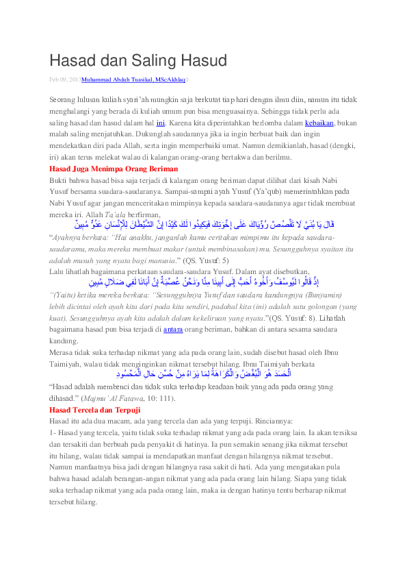 (DOC) Hasad dan Saling Hasud