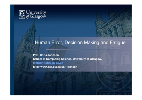 (PDF) Human Error, Decision Making and Fatigue