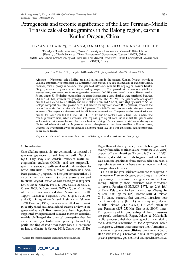 (PDF) Petrogenesis and tectonic significance of the Late Permian–Middle Triassic calc-alkaline ...