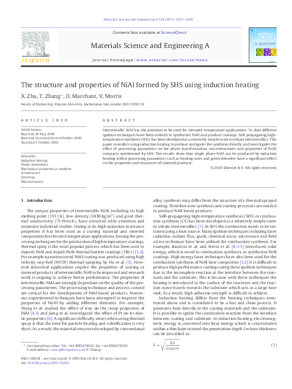 (PDF) The structure and properties of NiAl formed by SHS using induction heating