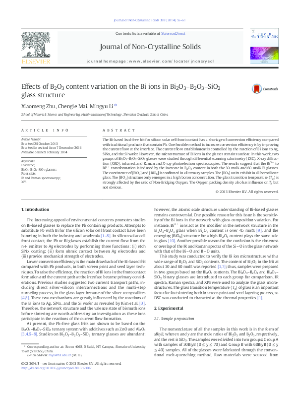 (PDF) Effects of B2O3content variation on the Bi ions in Bi2O3–B2O3 ...