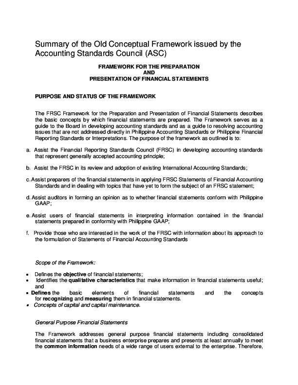 (DOC) Summary of the Old Conceptual Framework issued by the Accounting ...