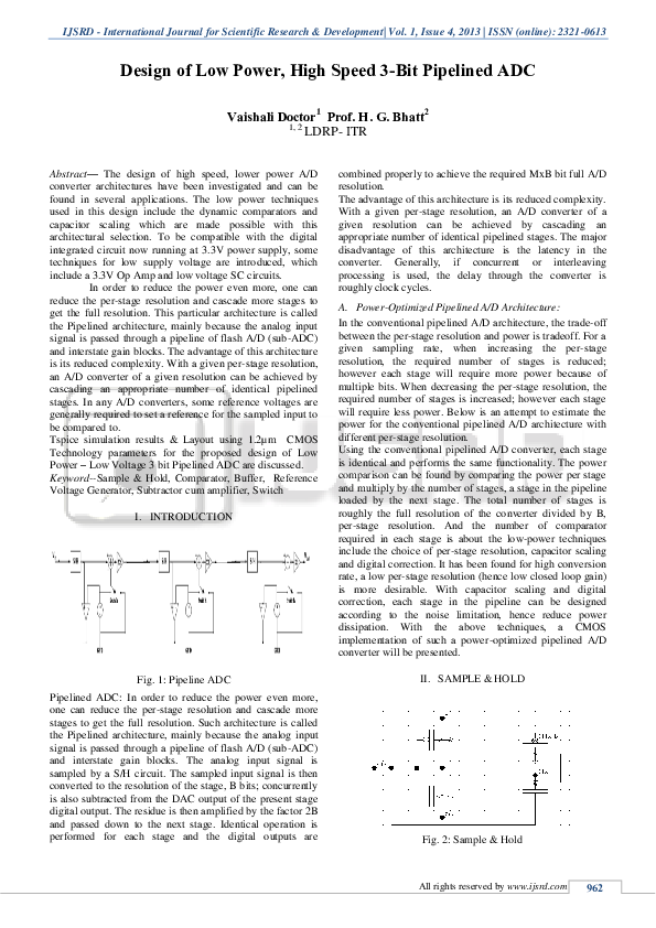 (PDF) Design of Low Power, High Speed 3-Bit Pipelined ADC