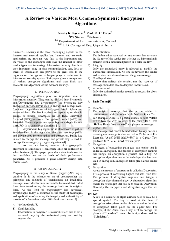 (PDF) A Review on Various Most Common Symmetric Encryptions Algorithms