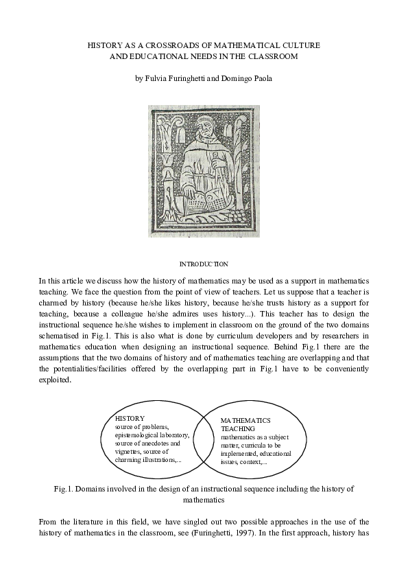 (PDF) HISTORY AS A CROSSROADS OF MATHEMATICAL CULTURE AND EDUCATIONAL ...