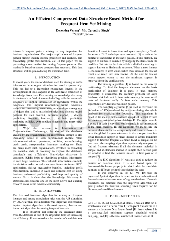 Pdf An Efficient Compressed Data Structure Based Method For Frequent Item Set Mining