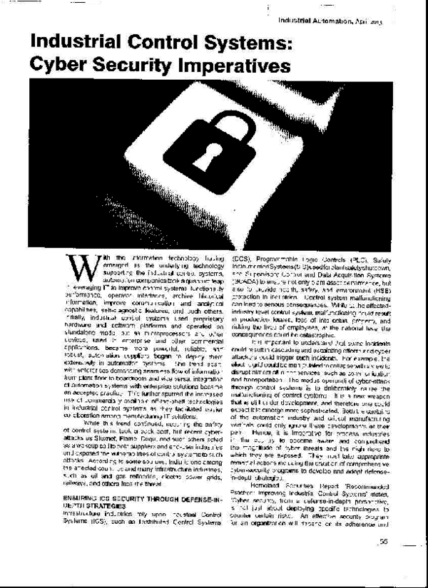 (PDF) Industrial Control Systems: Cyber Security Imperatives