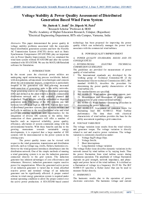 (PDF) Voltage Stability & Power Quality Assessment of Distributed Generation Based Wind Farm System