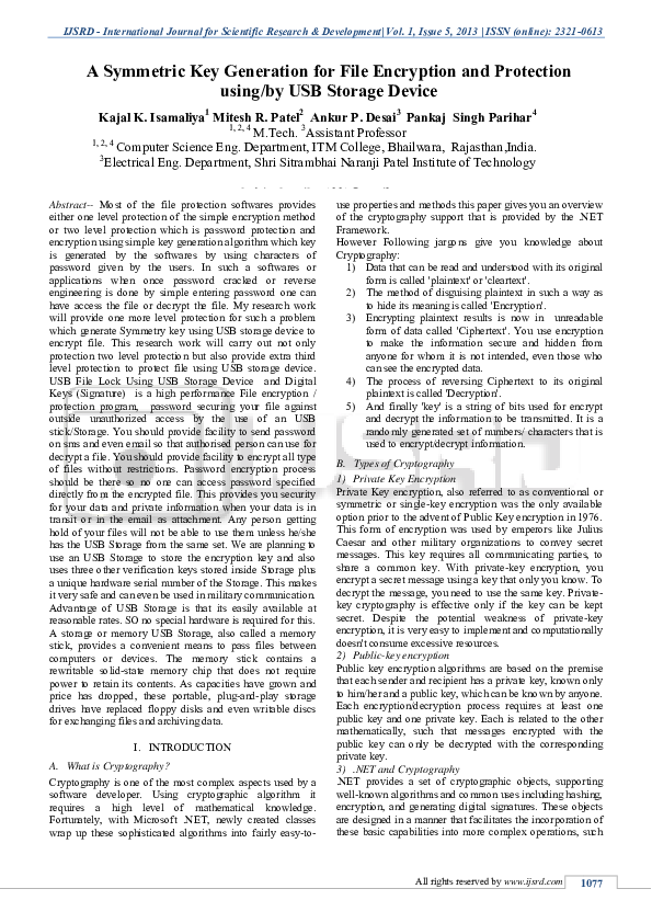 Pdf A Symmetric Key Generation For File Encryption And Protection Using By Usb Storage Device