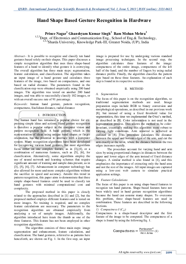 (PDF) Hand Shape Based Gesture Recognition in Hardware