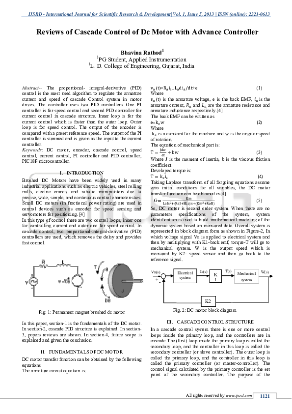 Pdf Reviews Of Cascade Control Of Dc Motor With Advance Controller