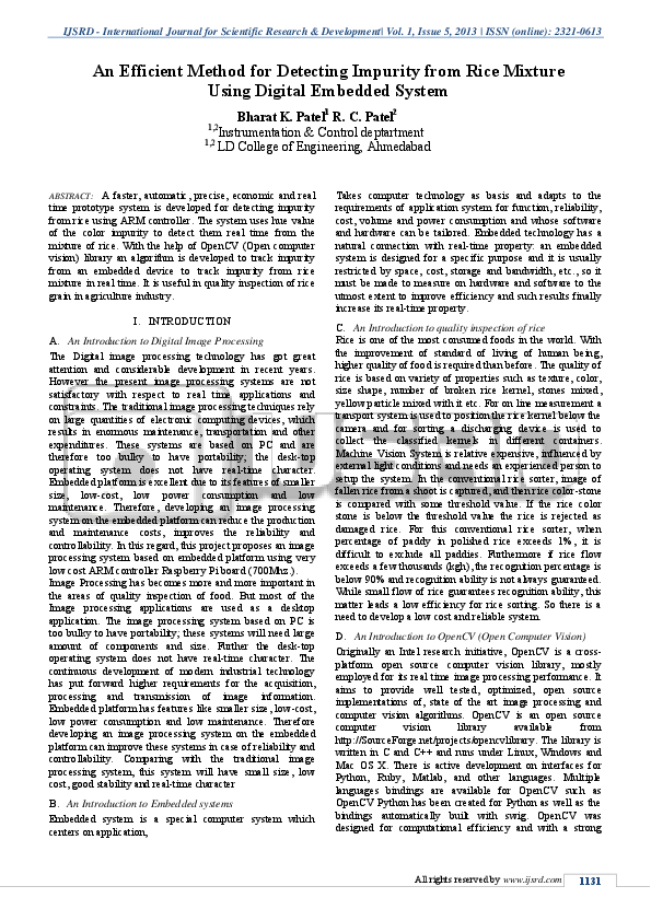 (PDF) An Efficient Method for Detecting Impurity from Rice Mixture Using Digital Embedded System