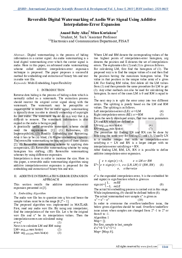 (PDF) Reversible Digital Watermarking of Audio Wav Signal Using Additive Interpolation-Error ...