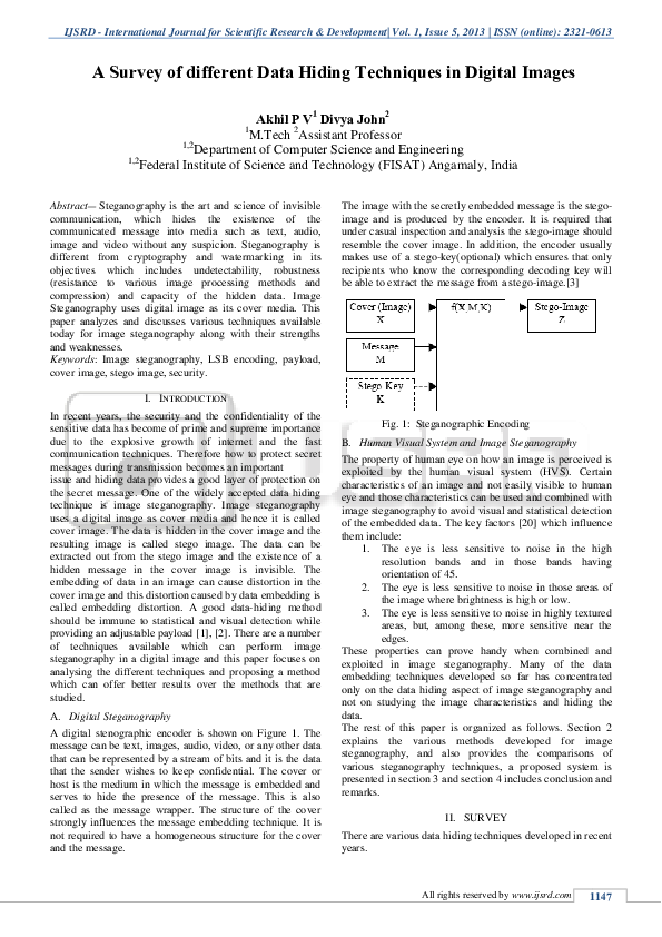 (PDF) A Survey of different Data Hiding Techniques in Digital Images