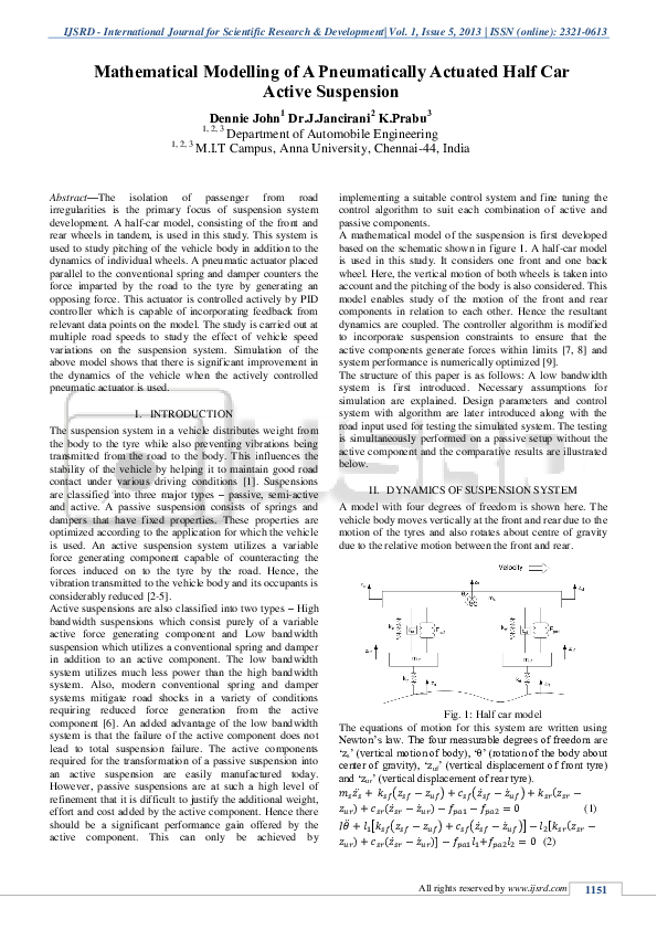 (PDF) Mathematical Modelling of A Pneumatically Actuated Half Car ...