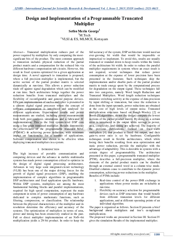 Pdf Design And Implementation Of A Programmable Truncated Multiplier