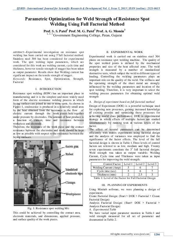 (PDF) Parametric Optimization for Weld Strength of Resistance Spot ...