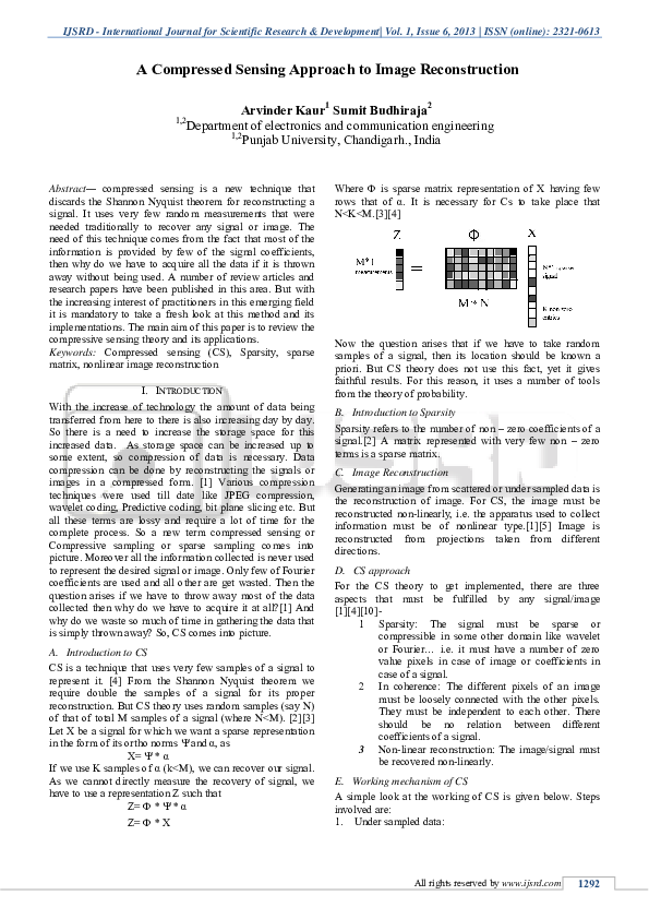 Pdf A Compressed Sensing Approach To Image Reconstruction