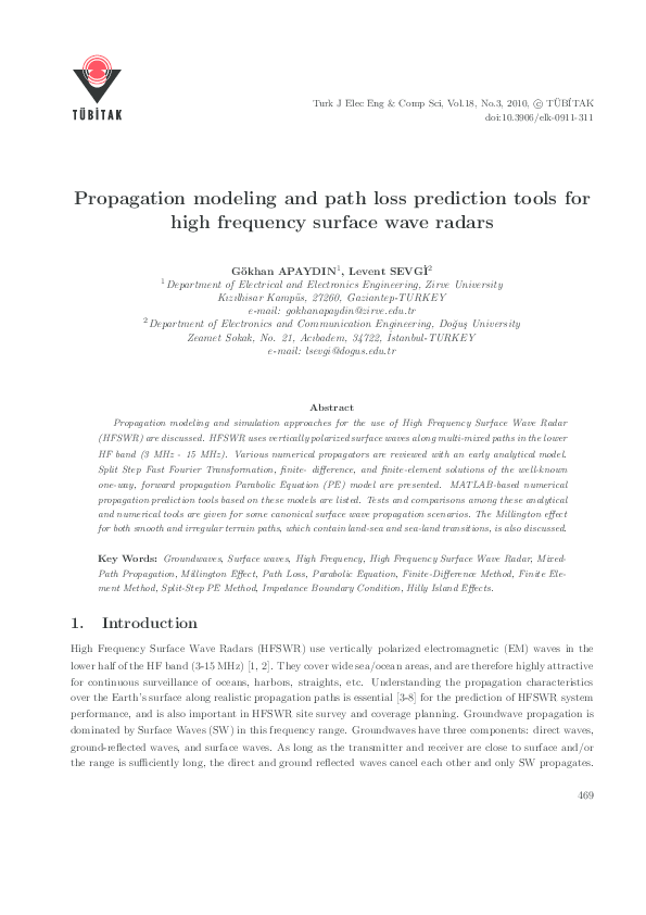 Pdf Propagation Modeling And Path Loss Prediction Tools For High Frequency Surface Wave Radars