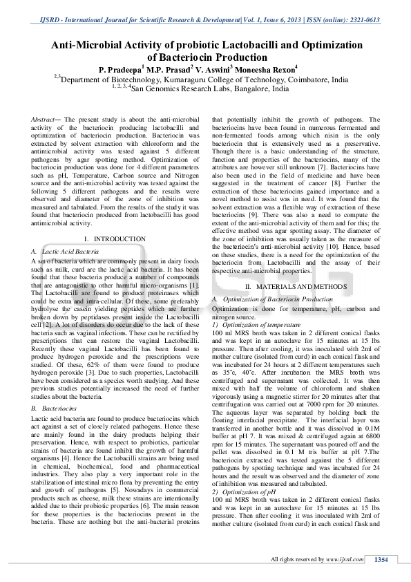 (PDF) Anti-Microbial Activity of probiotic Lactobacilli and Optimization of Bacteriocin Production