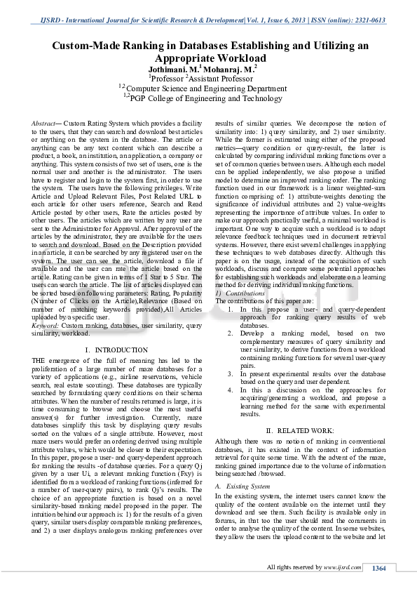 (PDF) Custom-Made Ranking in Databases Establishing and Utilizing an Appropriate Workload