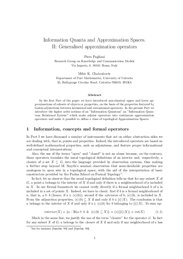Pdf Information Quanta And Approximation Spaces Ii Generalised Approximation Spaces