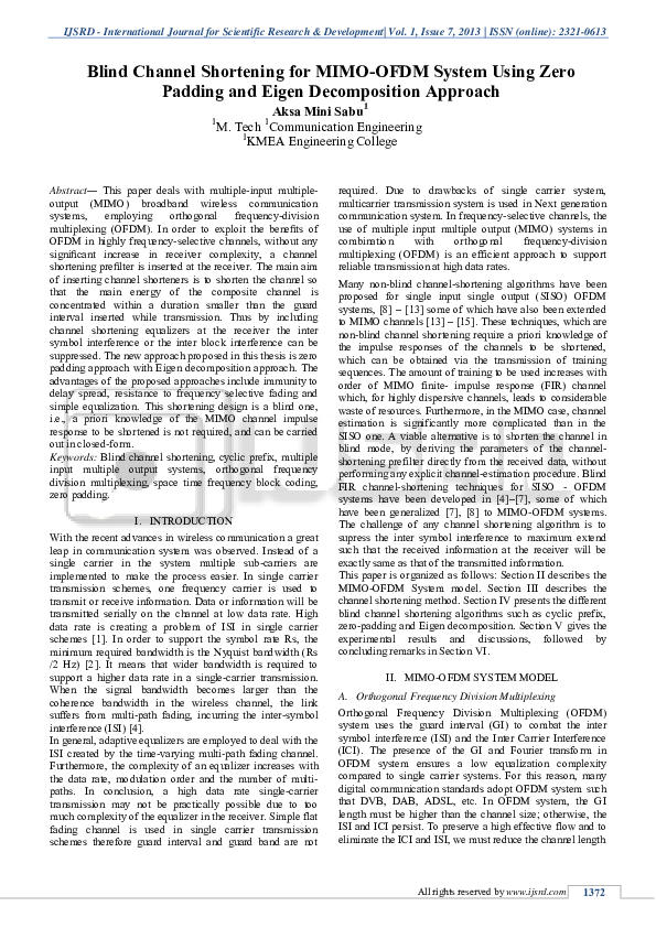 (PDF) Blind Channel Shortening for MIMO-OFDM System Using Zero Padding and Eigen Decomposition ...