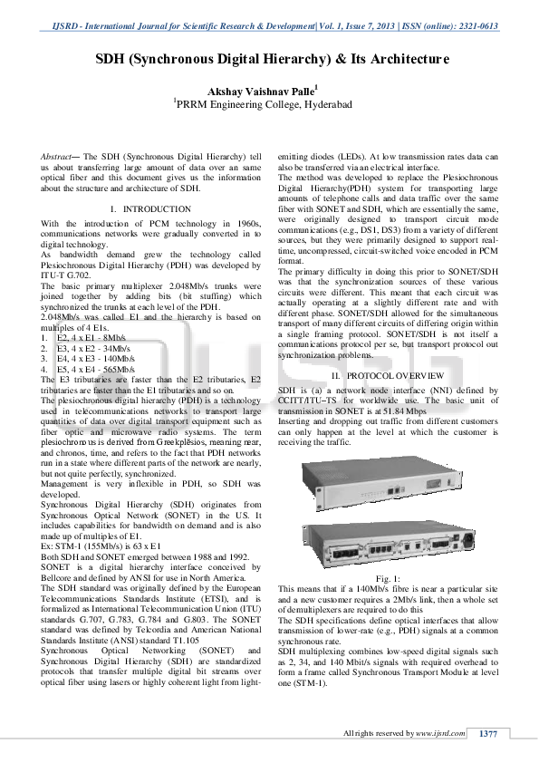 (PDF) SDH (Synchronous Digital Hierarchy) & Its Architecture