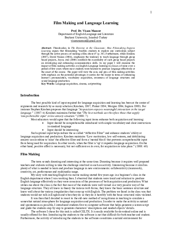 (PDF) Film Making and Language Learning