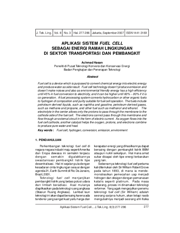 (PDF) 277 Aplikasi Sistem Fuel Cell APLIKASI SISTEM FUEL CELL SEBAGAI ...