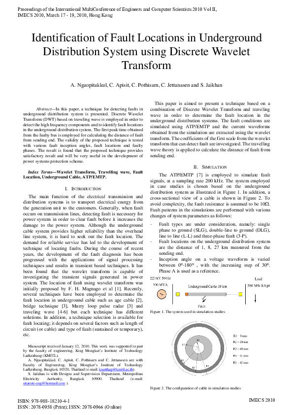 (PDF) Identification of Fault Locations in Underground Distribution System using Discrete ...