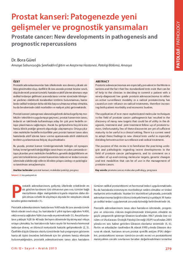 (PDF) Prostat kanseri: Patogenezde yeni gelişmeler ve prognostik yansımaları