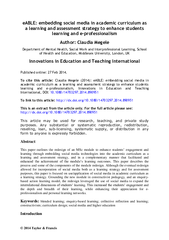 (PDF) ENABLE: embedding social media in academic curriculum as a ...