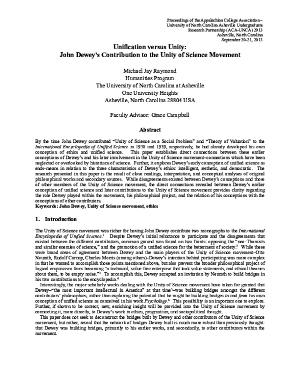 (PDF) Unification versus Unity: John Dewey's Contribution to the Unity ...