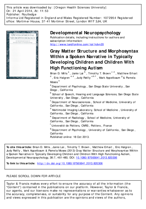 (PDF) Gray Matter Structure and Morphosyntax Within a Spoken Narrative in Typically Developing ...