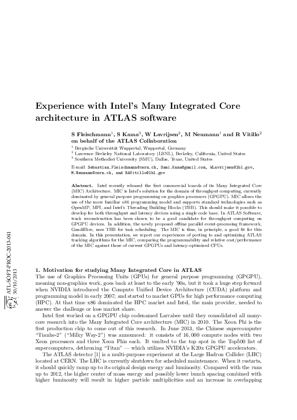 (PDF) Experience with Intel's Many Integrated Core architecture in ...