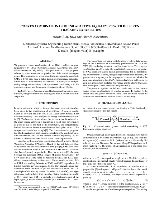 (PDF) CONVEX COMBINATION OF BLIND ADAPTIVE EQUALIZERS WITH DIFFERENT TRACKING CAPABILITIES