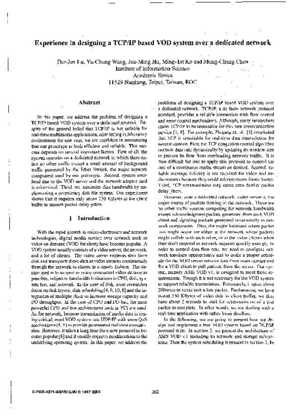 (PDF) Experience in designing a TCP/IP based VOD system over a dedicated network