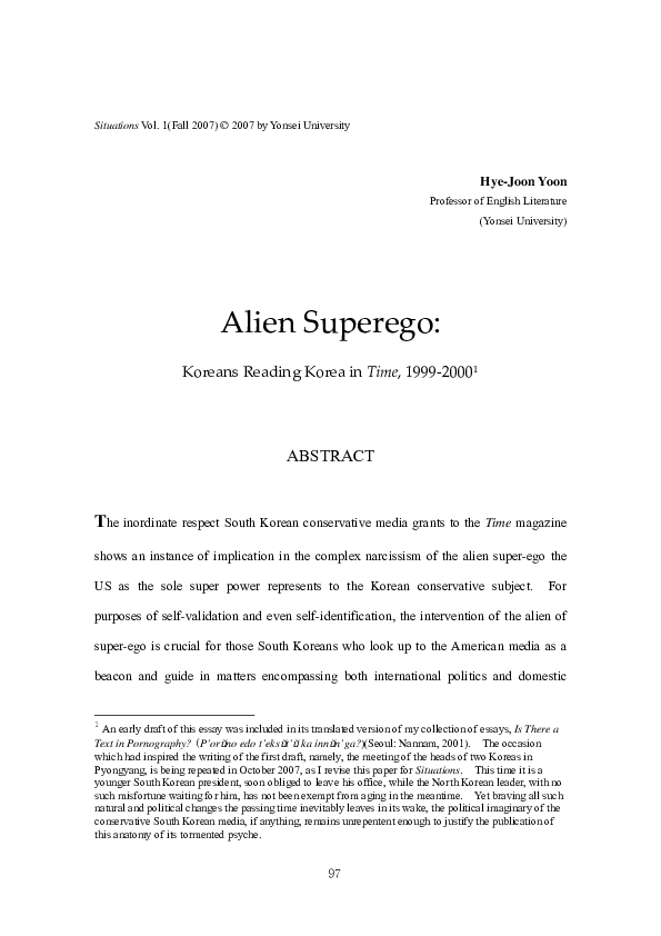 (PDF) Alien Superego Korean Reading Korea in Time, 1999-2000 by Yoon ...