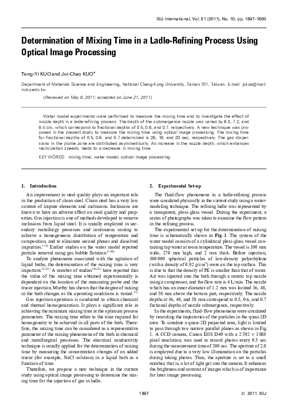 (PDF) Determination of Mixing Time in a Ladle-Refining Process Using ...