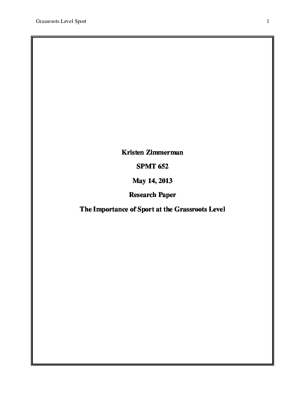 (PDF) The Importance of Sport at the Grassroots Level