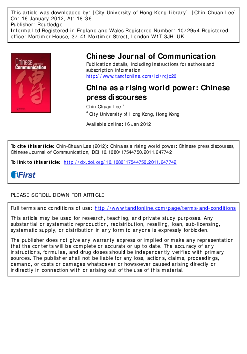 (PDF) China as a Rising World Power: Chinese press discourses
