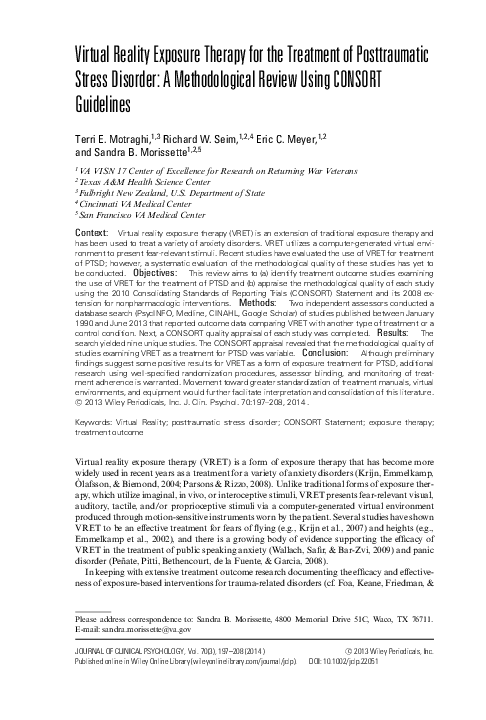 (PDF) Virtual Reality Exposure Therapy for the Treatment of ...