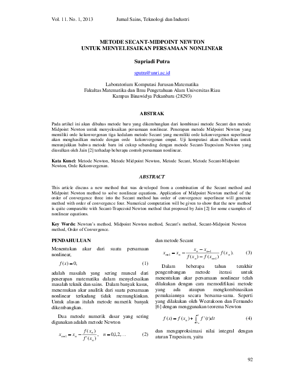(PDF) Metode Secant-Midpoint Newton untuk Menyelesaikan Persamaan Nonlinear