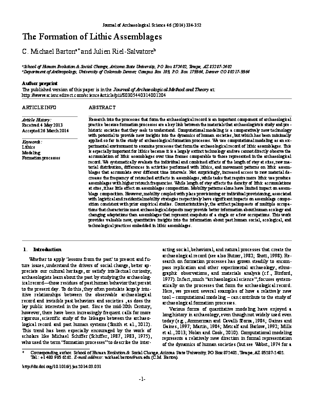 (PDF) The formation of lithic assemblages