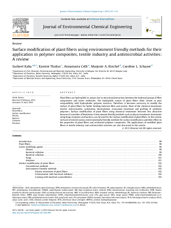 (PDF) Surface modification of plant fibers using environment friendly methods for their ...