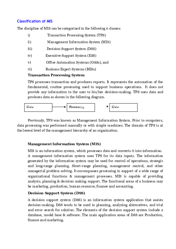 (DOC) Classification of MIS